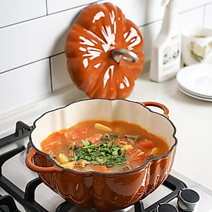 Hgjgwqh 3.8L Enameled Cast Iron Dutch Oven Pumpkin Shape Cooking Pot with Lid Non Stick Enamel Pot Stew Soup Stock Pot Casserole Nederlands Cookware Cooker Cooking for Thanksgiving Halloween,Orange