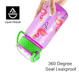 Home Tune 14oz Kids Water Drinking Bottle - BPA FRE, Chug Lid, Flip Sip Cap, Easy Open, Lightweight, Leak-Proof with Cute Design for Girls & Boys - 1PK - Flamingo