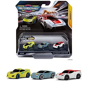 Micro Machines MMW0004 Starter Pack, Ultimate Exotic - Includes 3 Vehicles, Race Cars, Possibility of Something Strange - Toy Car Collection, Assorted Model, 1 Unit