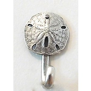 NORMA JEAN DESIGNS, LLC Small Sand Dollar Decorative Wall Hook, Silver Metal Beach Decor