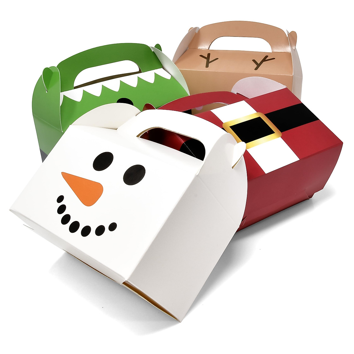 Gift Boutique 24 Pack Christmas Treat Boxes Xmas Cardboard Party Favor Gable Paper Box Santa Elf Snowman Reindeer for Wrapping Classroom Supply Fill with Candy Treats Cookies Cupcake Goodies Prize