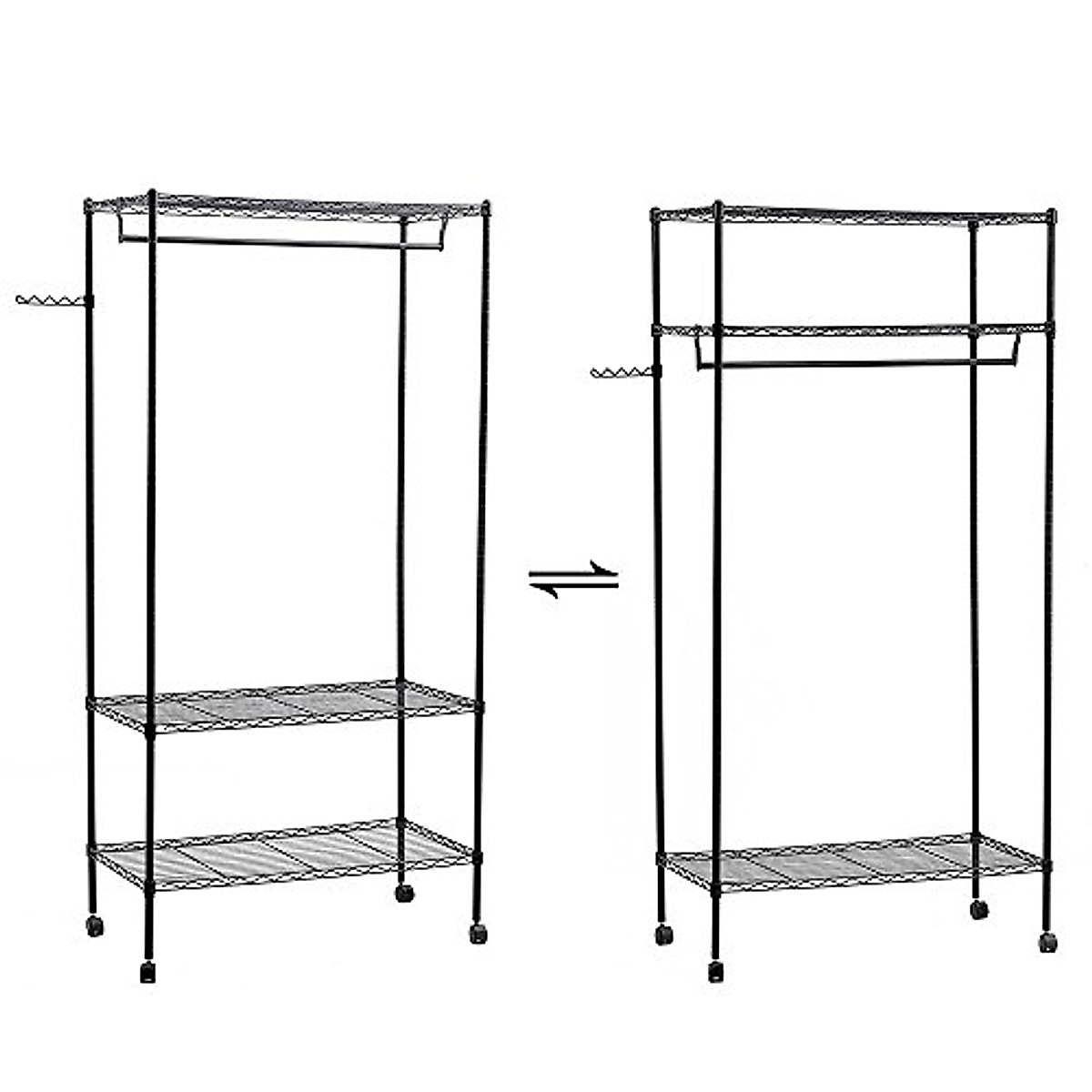 Knocbel Garment Rolling Rack Large Heavy Duty Closet Organizer with Adjustable Hanging Rod Shelf & Lockable Wheels, Black (2-Shelf (36x 18x H71) inch)