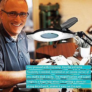 LED Magnifying Glass Floor Lamp with Clamp, KIRKAS 2,200 Lumens Super Bright Stepless dimming Facial Magnifier Lamp, Adjustable Stand and Swivel Arm Floor Light for Repair, Crafts and Tasks - Black