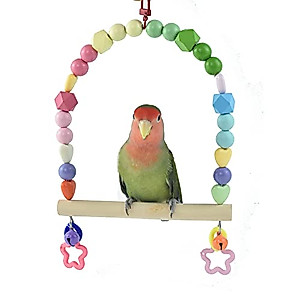 GUANLANT Wooden Bird Swing for Cockatiels Parrot Perch Hanging Toys Parakeets Birdcage Stands Cage Playground Play Gyms Accessories Colorful Bead Bell Climbing Toy for Lovebirds Conures Budgies
