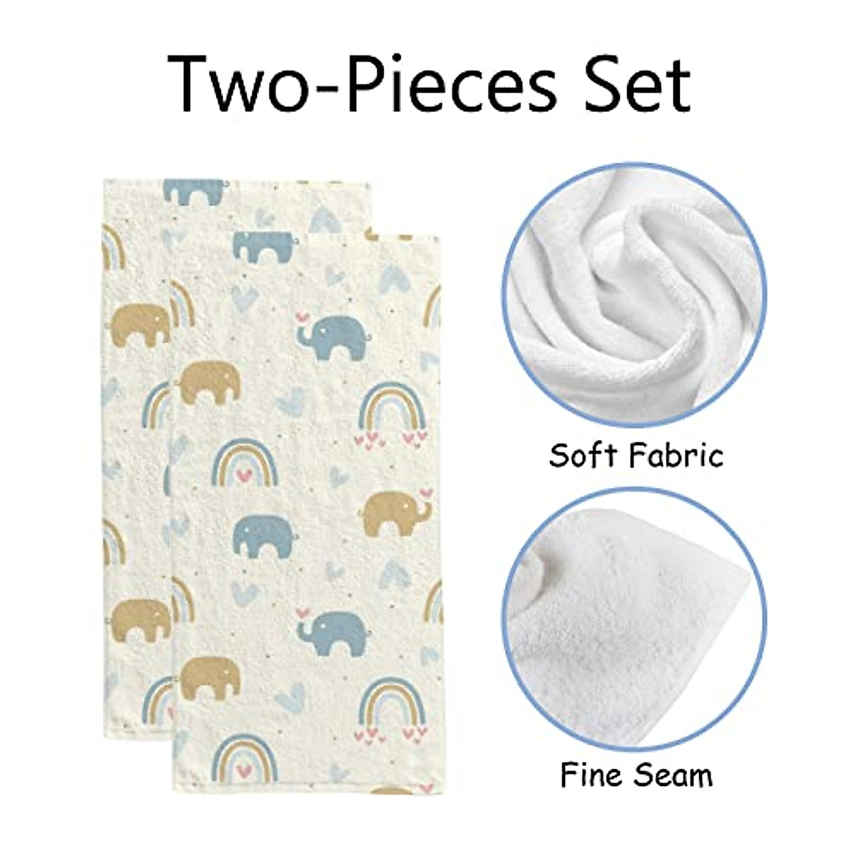 Hand Bath Towels 2 Pack Rainbow and Elephant Absorbent Face Fingertip Towels for Bathroom Kitchen Gym Spa Soft Hair Drying Cloth Quick Dry, 30 x 15 Inch