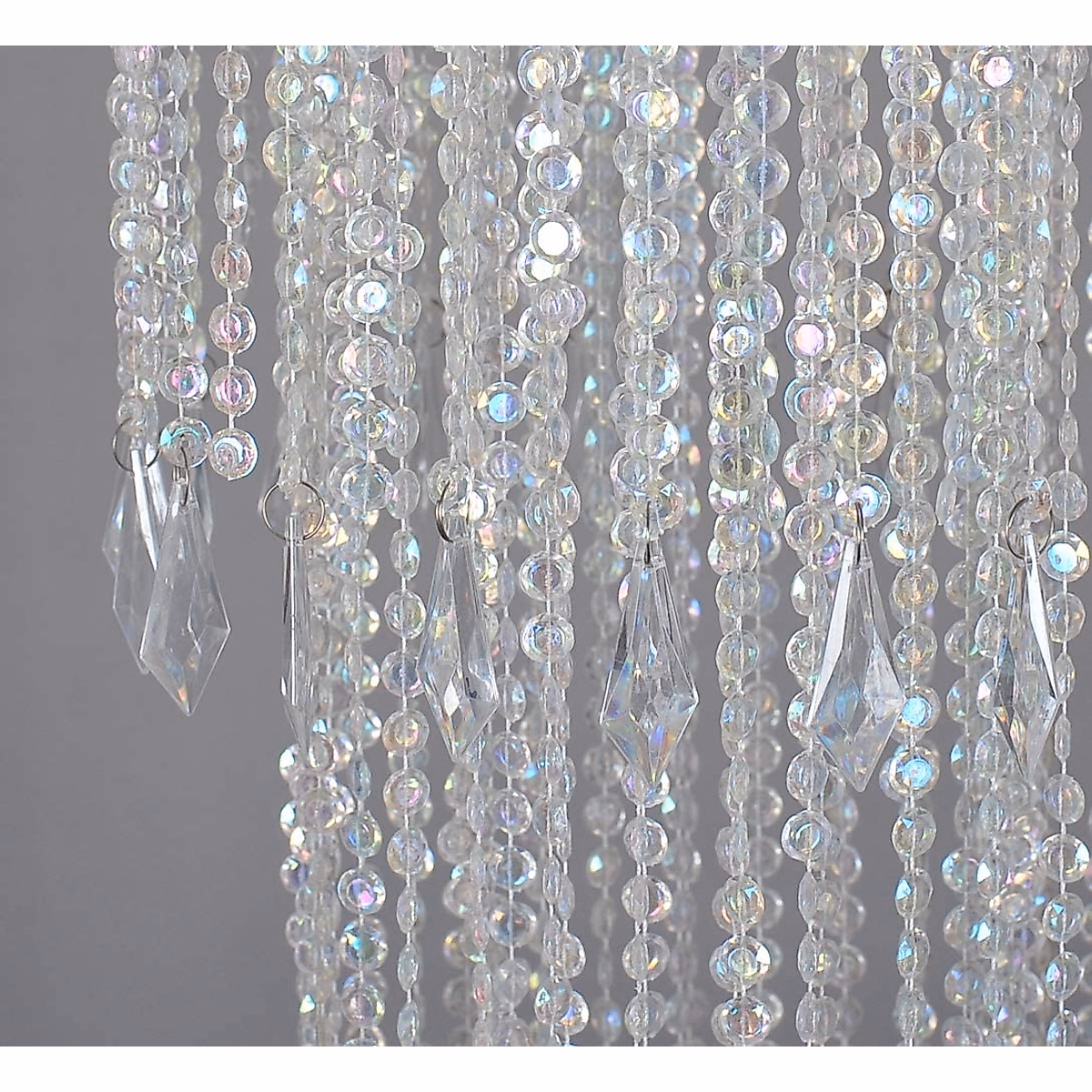 FlavorThings Sparkling Iridescent Acrylic Beaded Hanging Chandelier (W10.25"H30”)，3 Tiers Beads Pendant Shade, Ceiling Chandelier Lampshade with Acrylic Jewel Droplets, Beaded Lampshade
