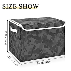 Kigai Storage Basket Black Camo Storage Boxes with Lids and Handle, Large Storage Cube Bin Collapsible for Shelves Closet Bedroom Living Room, 16.5x12.6x11.8 In