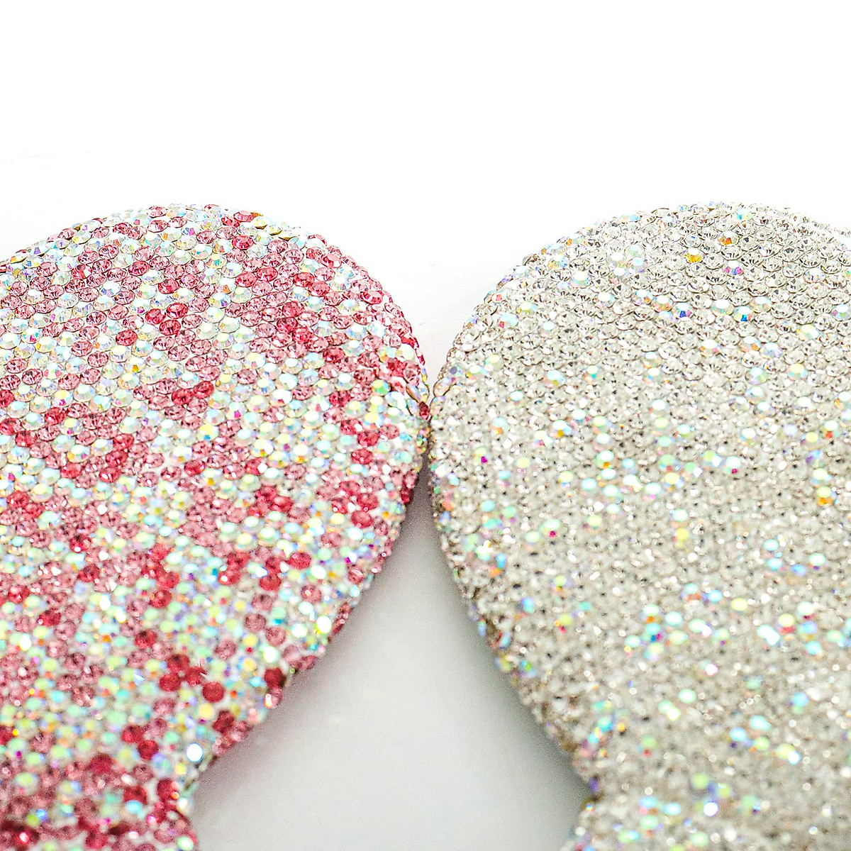 Wowagoga Sparkling Rhinestone Heart Shaped Handheld Mirror Heart Mirror Cosmetic Hand Mirror with Handle Cute Hand Mirror for Women Girls(White)