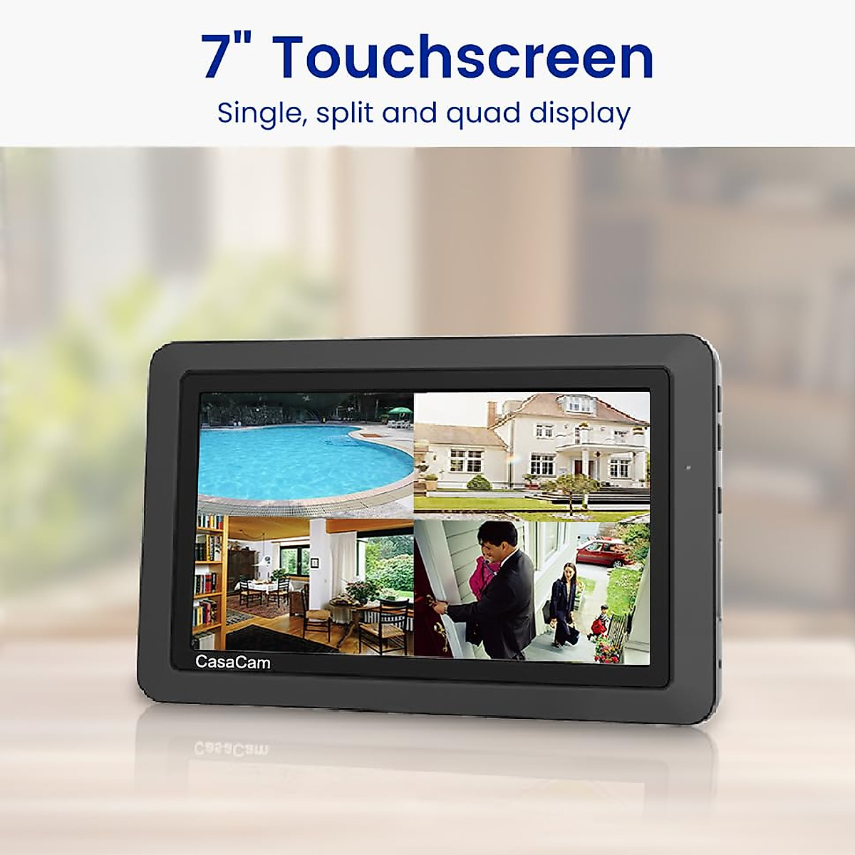 CasaCam VS802 Wireless Security Camera System with 7" Touchscreen Monitor and 2 pcs. HD Cameras, Two-Way Audio, Free APP, SD Card and Battery Installed (720p Camera, 7" Monitor)