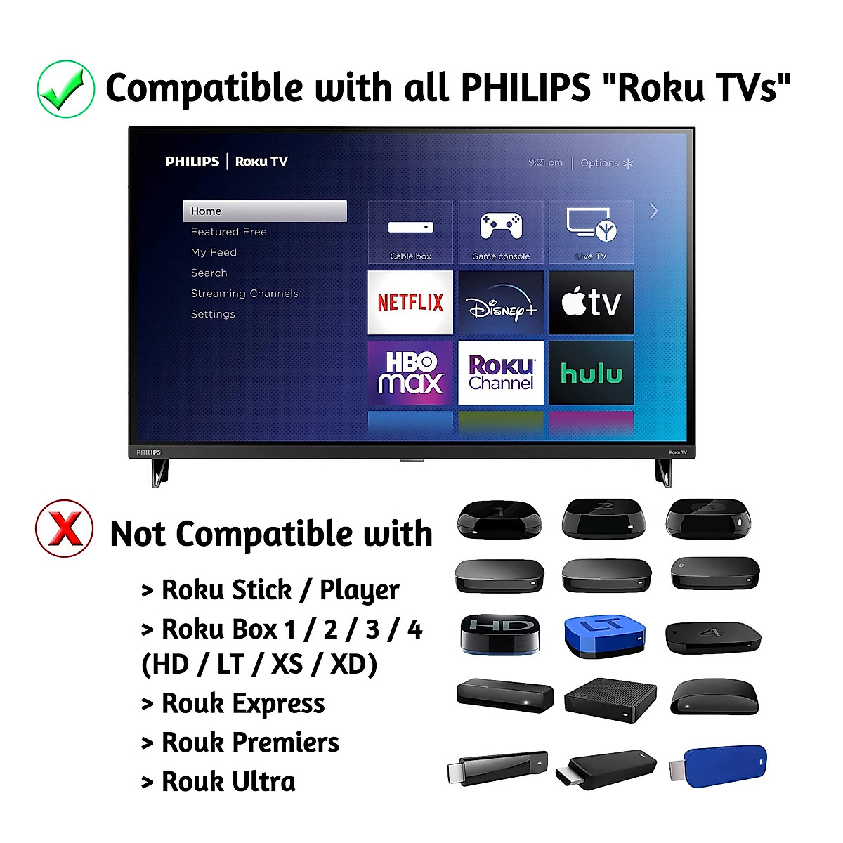 2 Pack - OEM Replacement Remote Control for All Philips Roku Smart TVs【Only Works with Philips Roku TV, Not for Roku Stick and Roku Box】 (Netflix/Disney Plus/Apple TV+ / HBO Max)