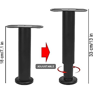 Bed Support Legs, Metal Adjustable Legs for Bed, Heavy Duty Bed Center Frame Middle Reinforce Circular Bottom Extendable Slat Support Leg for Cabinet Sofa Bed Frame Replacement Parts (Black 1 Pcs)
