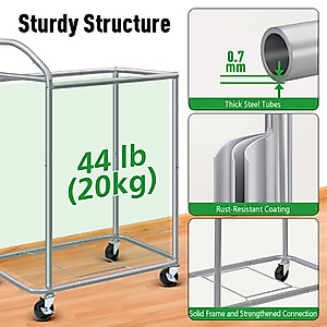 Laundry Basket with Wheels, 2-Section Rolling Laundry Hamper with Removable Liner, 37 Gallons (140L) Laundry Sorter Cart, Blanket Storage Organizer with Sturdy Metal Frame(Black)