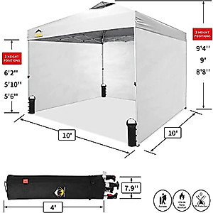 CROWN SHADES Comercial Instant Canopy Pop Up Tent 10X10 (10x10 with 4 Sidewalls, White)