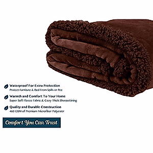 Pavilia Waterproof Couch & Dog Blanket | Plush Soft Warm Fuzzy Sherpa, Brown, 90x90