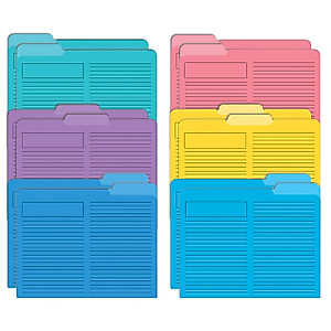 Lined File Folders, 12 Pack, Heavyweight, 1/3 Cut Tabs, 6 Vibrant Colors, Top Custom Subject Box, Letter Size Folders, 9.5" x 11.5", by Better Office Products