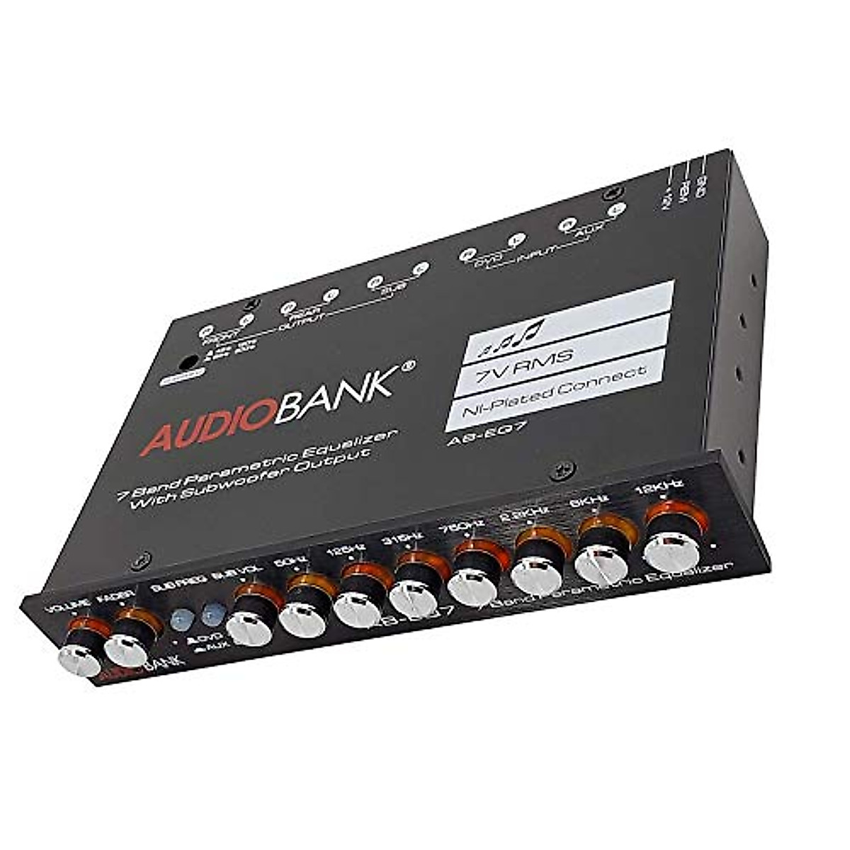 Audiobank EQ7 1/2 Din 7 Band Car Audio Equalizer EQ w/Front, Rear/Frequency Adjustable /3 RCA Input for Portable Devices + Subwoofer Output Built-in 43-120Hz, 60-200Hz