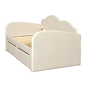 Twin Size Daybed with Storage Drawers, Extending Upholstered Sofa Bed with Trundle, Twin to King Design Sleeper Sofa with Cloud-Shaped Backrest for Living Room Apartment, Beige