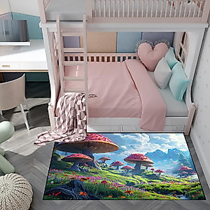 CDIWIDH Mushroom Rug for Girls Room - Pink Mushroom Area Rug 5'X7' Kids Rugs for Bedroom Girls Boys Cute Mushroom Prints Rugs Decor for Girls Bedroom Living Room Kids Play Rug 5x7 Feet