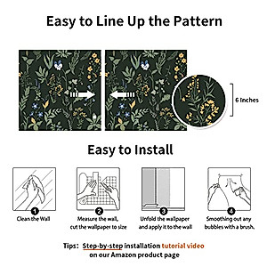 Cismmy Floral Removable Peel-and-Stick Wallpaper - Vintage Boho Design for Bedrooms, Bathrooms, Cabinets - Renter-Friendly, Easy Install, 118" x 17.7"