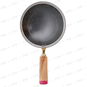 PTR Traditional Pure Iron/loha/lohakhand Tawa/Tava for Roti/Chapati with Wooden Handle(1 kg)