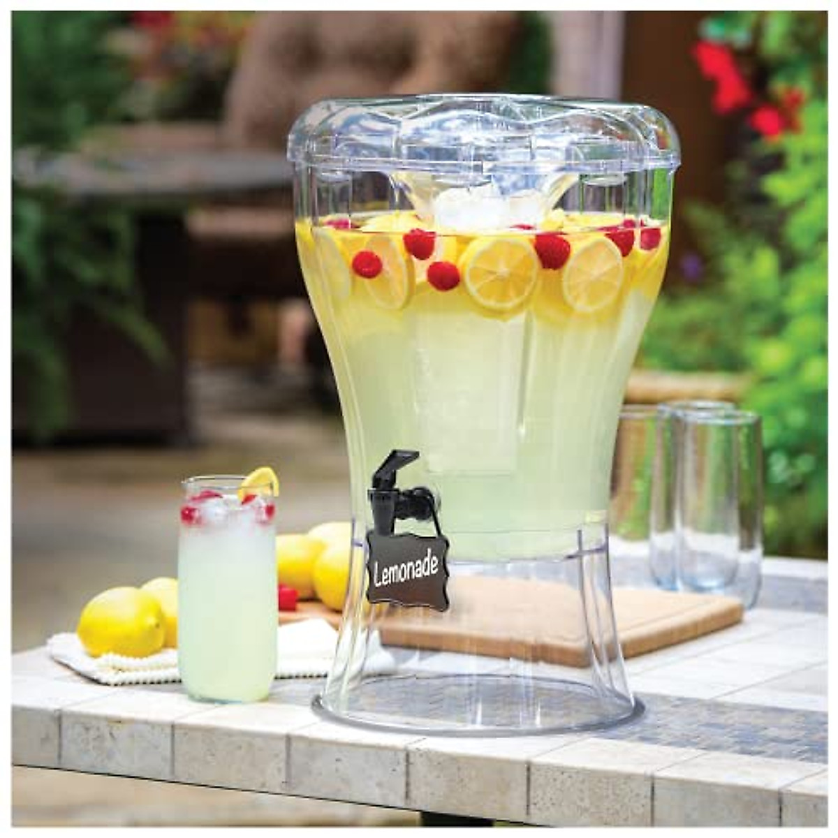 Buddeez 3.5 Gallon Beverage Dispenser - Clear Drink Dispenser, 3.5 Gallon Plastic Beverage Dispenser comes with Stand, Spigot, Ice Cone, Large Punch Dispenser for Parties (Bonus Chalkboard ID Tag)