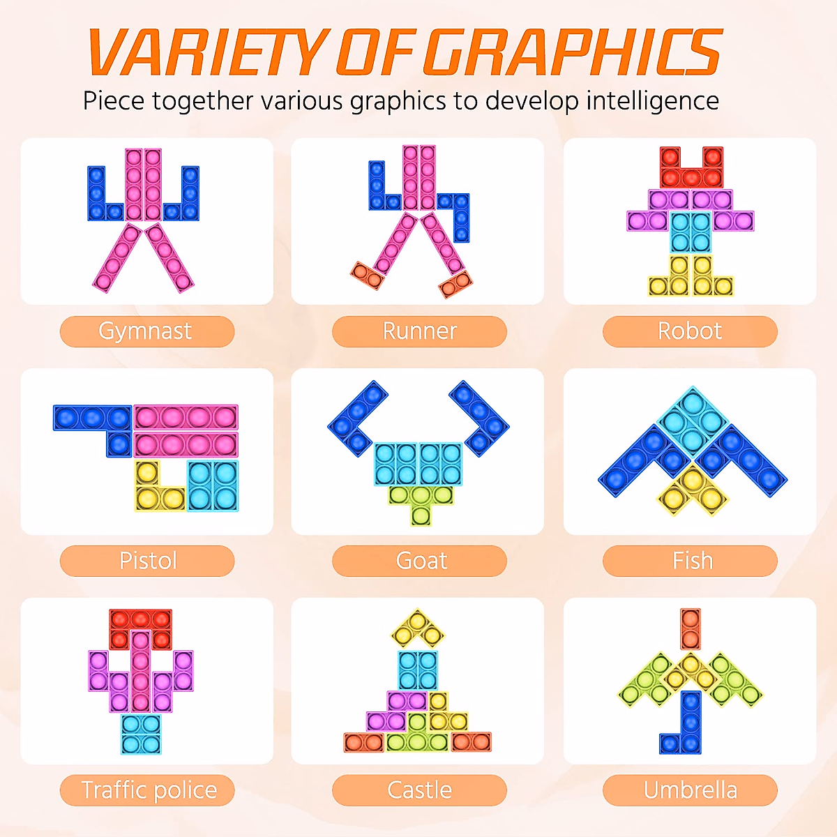 Fidget Toys - Big Size Push Pop Bubble Fidget Sensory Toy for Anxiety and Autism Relief - Jigsaw Puzzle Board Games for Adults Help Relieve Stress - Best Toddler Toy Gifts for Boys and Girls (Black)