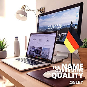 ANLEY Germany Deluxe Desk Flag Set - 6 x 4 Inch Miniature German Desktop Flag with 12" Solid Pole - Vivid Color and Fade Resistant - Black Base and Spear Top