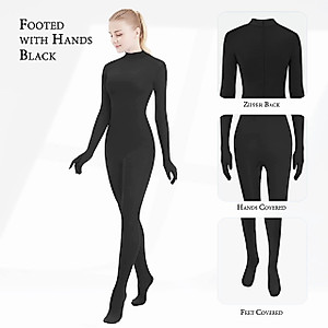SUPRNOWA Women's Jumpsuit Bodycon Full Body Unitard Long Sleeve Bodysuit with Zipper Comfortable Spandex One-Piece Dance Costume (Medium, Black)
