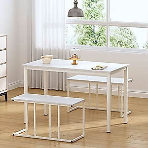 SogesPower Kitchen Table Set with Dining Chairs 47.2 inches Industrial Dining Table Set for 2 Person Modern Kitchen Furniture Suitable for Kitchen Dining Room,White