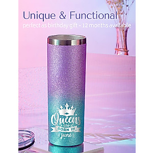 Onebttl Birthday Gifts for Women, Her, Girlfriend, Mom, Best Friends, Aunt, 20oz Stainless Steel Skinny Tumbler with Lid and Straw, Queens are Born in October - Rosegold
