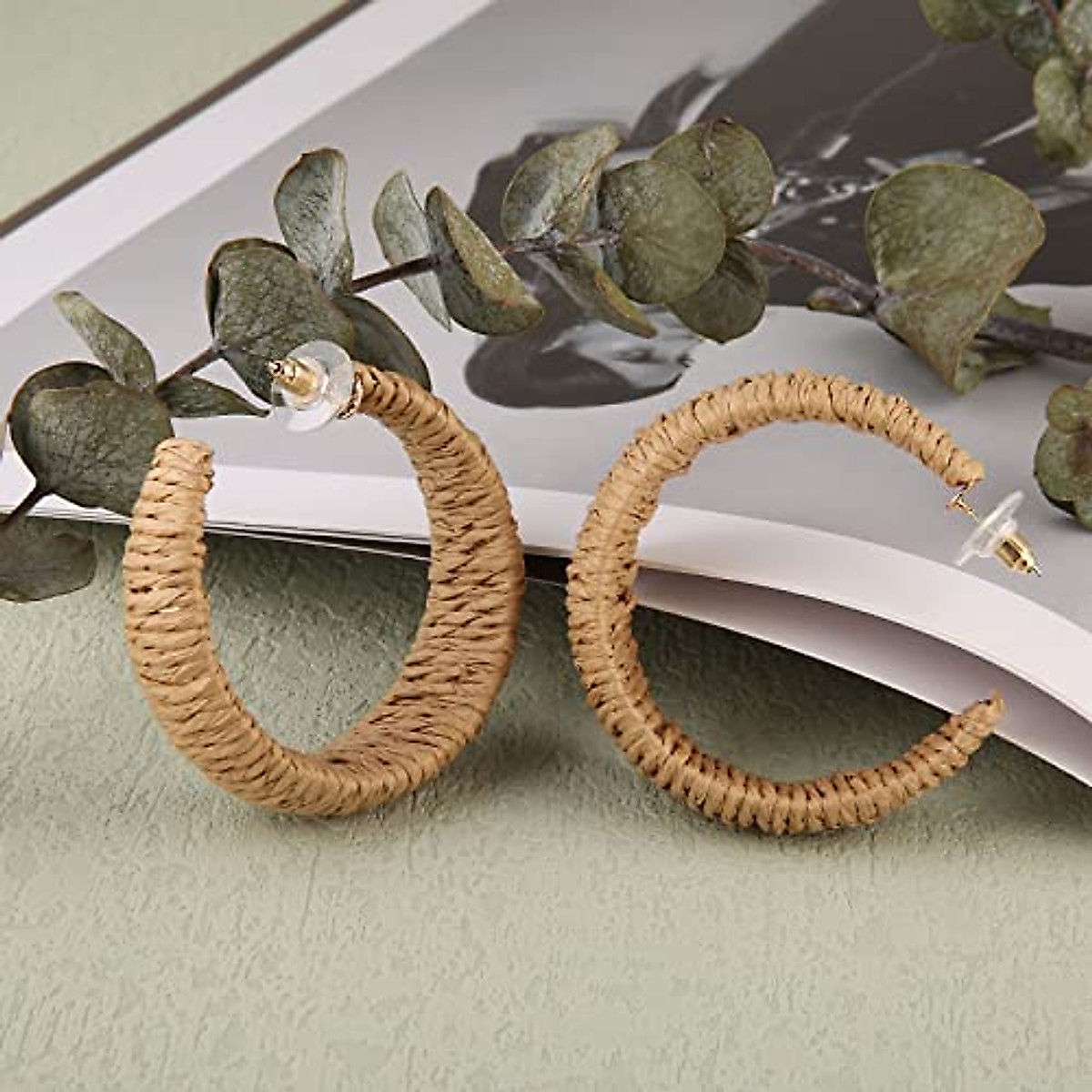 Scddboy Raffia Earrings for Women,Bohemian Beach Earrings Handmade Braid Geometric Drop Dangle Earrings