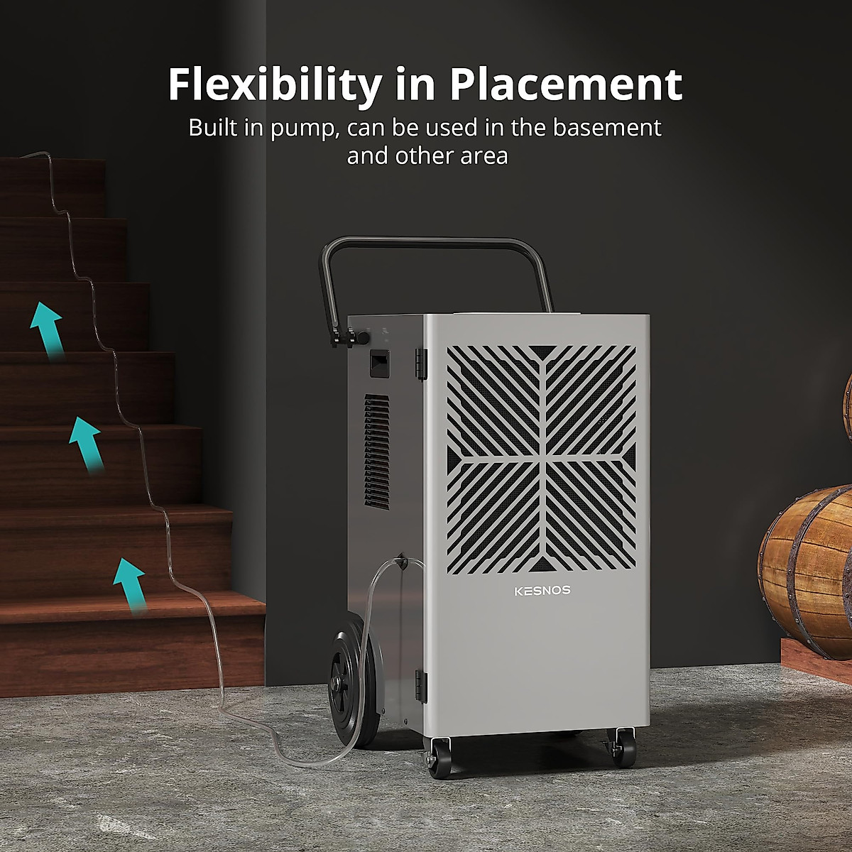Kesnos 155 Pints Commercial Dehumidifier with Pump – Dehumidifier with Drain Hose and 24 Hr Timer in Large Space Up to 7500 Sq. Ft. – Ideal for Basements, Industrial Spaces and Job Sites