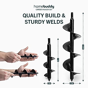 HomeBuddy Garden Auger Drill Bit Set - 3x12 and 2x7 Inch Drill Auger Bit for Planting, Hole Digging, Sturdy Bulb Planter Tool with Non-Slip Hexagon Chuck, Spiral Soil Auger