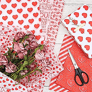 Valentines Tissue Paper Sheets Bulk 80 Sheets 20 * 20inch Per Sheet 8 Designs 10 Sheets Each Design Pattern Printed for Boxes,Wrapping Bags and Wine Bottles