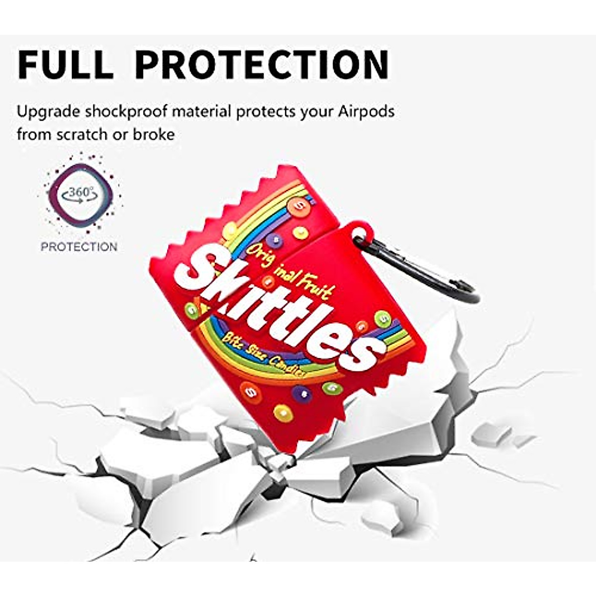 BNBKIKO Compatible Air pod 1&2 case, Silicone 3D Cute and Interesting Skittles Candy Biscuit Air pod Case, Kawaii Stylish and Cool Design Skin, Suitable for Teen Girl and Boy Girl (Skittles red)