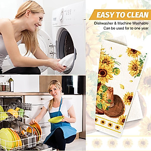 Whaline 6Pcs Sunflower Swedish Kitchen Dishcloths Yellow Flower Gnome Truck Dish Towel Bright Shine Sweet Home Spring Summer Cotton Absorbent Dish Cloth for Cleaning Housewarming, 6.9 x 7.7 Inch