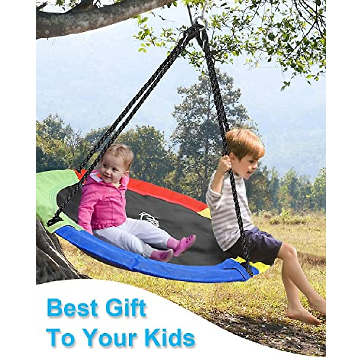 43” Saucer Tree Swing,700lbs Weight Capacity,Waterproof Textilene 360 Degree Rotation w/ 1 Swivel,2 Adjustable Ropes&2 Hanging Straps,Easy to Install,for Kids Adults Backyard,Playground(Blue)