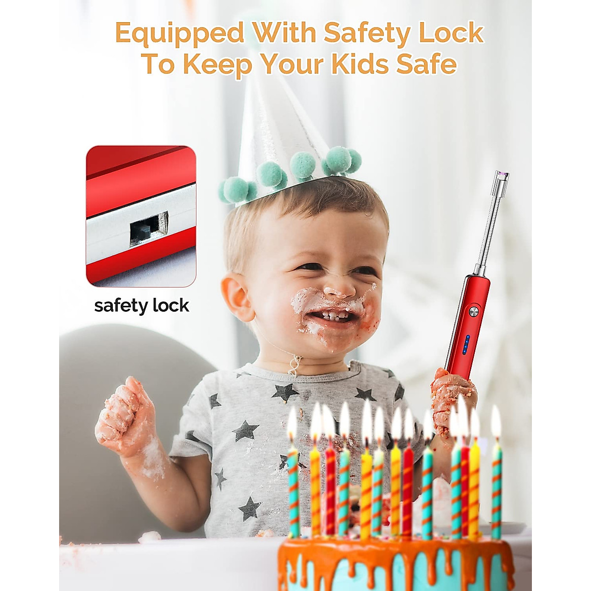 Candle Lighters 2 Pack Windproof Electric Lighters USB Rechargeable 360° Flexible Neck Long Lighter with Safety Lock Flameless Plasma Arc Lighter for Candle Grill Aromatherapy Camping (Black+Red)