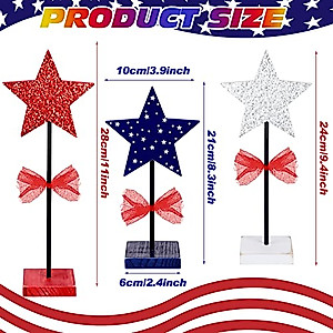 3 Pieces 4th of July Tiered Tray Decor Wood Memorial Day Decorations Wooden Firework Patriotic Rustic Centerpieces Farmhouse Independence Day Wooden Table Decoration for Home Tables (Fresh Style)