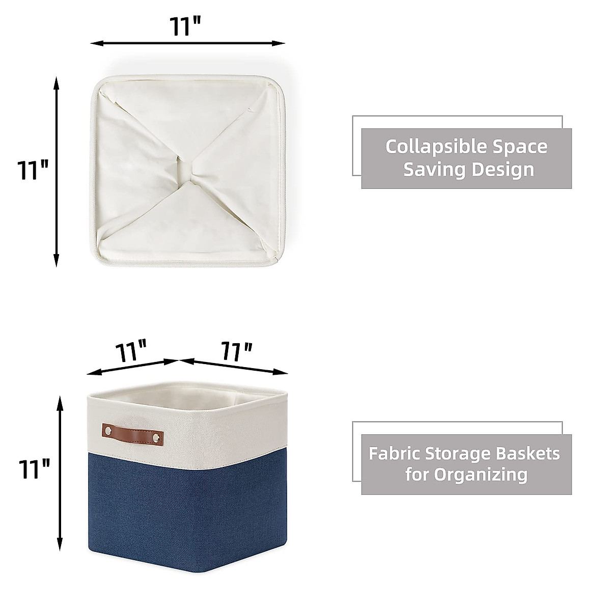 HNZIGE Cube Storage Bins Basket for Shelves Set of 8, Fabric Storage Cubes Baskets Closet Storage Bins for Cube with Handles, Cubby Storage Bins Baskets for Organizing Home and Office (White Blue)