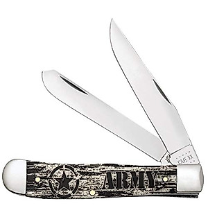 CASE XX U.S. Army Logo Etched Natural Bone Trapper Stainless Pocket Knife Knives