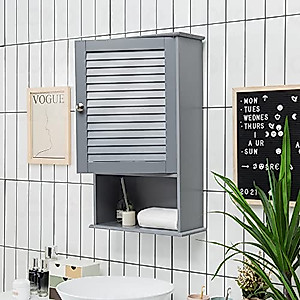 LOKO Bathroom Wall Cabinet, Bathroom Cabinet Wall Mounted with Single Shutter Door and Adjustable Shelf, Small Medicine Cabinet for Living Room, Kitchen or Entryway, 16.5 x 6.5 x 27.5 inches (Grey)
