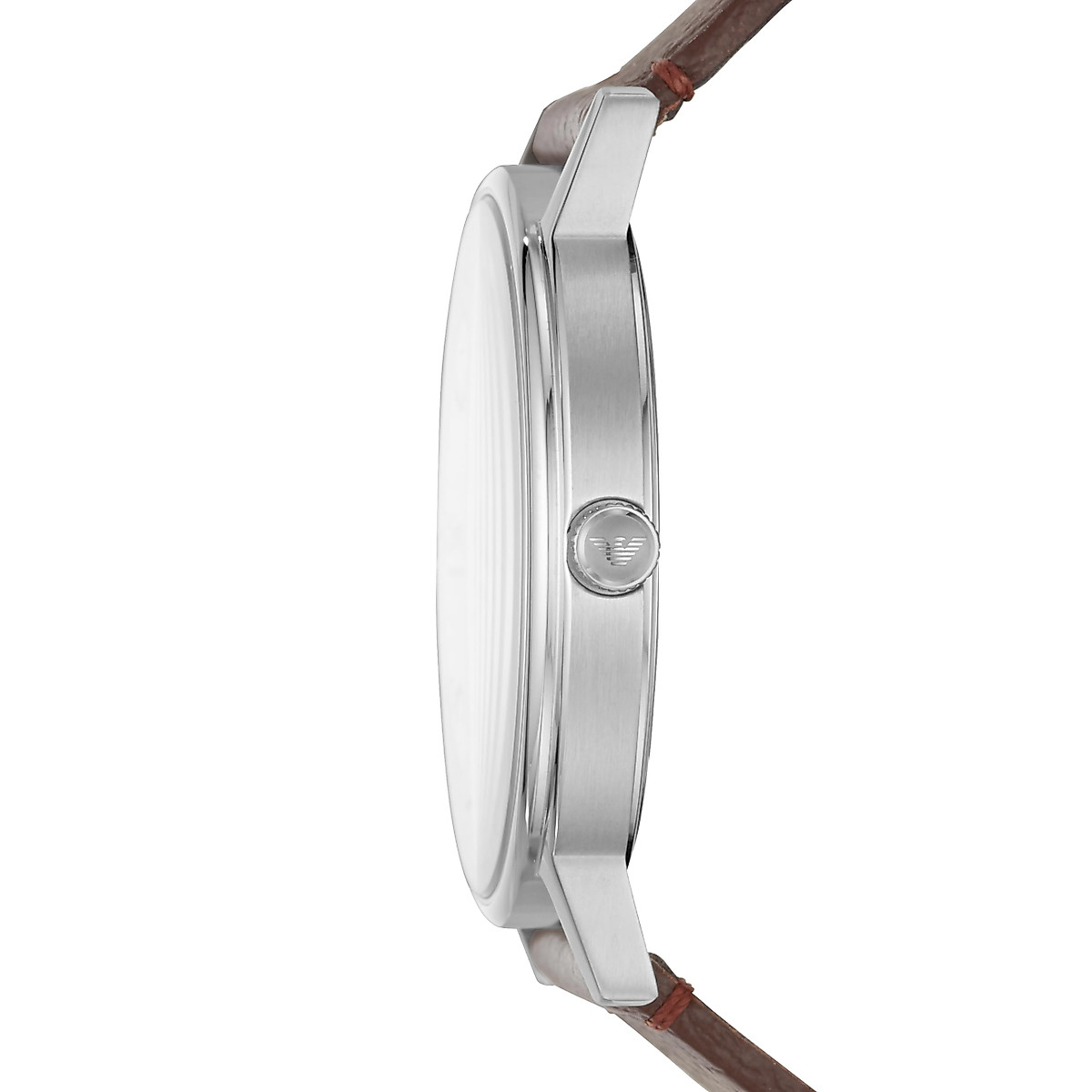 Emporio Armani Men's Three-Hand Silver and Brown Leather Band Watch (Model: AR11173)