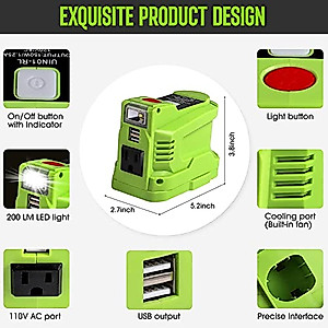 Portable Power Supply Inverter for Ryobi 18V Lithium Battery, TEPULAS DC 18V to AC 120V Power Inverter Generator 150W, Power Source USB Phone Charger Adapter for Ryobi with AC Outlet & LED Light