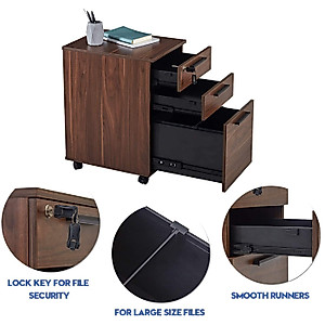 3-Drawer Office Filing Storage Cabinet, Under Desk Vertical Filing Cabinet, Lock Drawers