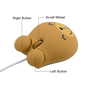 Sokelinn-six Wired Cute Mouse, USB Wired Mause for Kids with Lovely Cartoon Shaped, 1600PDI 3 Buttons Ergonomic Mini Mice for PC Laptop Desktop (Brown Bear)