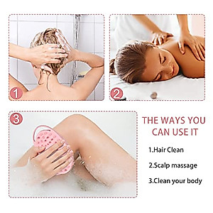 2 Pack Silicone Body Scrubber, 2 in 1 Bath and Shampoo Brush, Soft Silicone Loofah for Sensitive Skin, Double-Sided Body Brush for Men Women, Lathers Well, Gentle Exfoliating (Black, Pink)