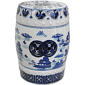 Oriental Furniture 18" Landscape Blue & White Porcelain Garden Stool