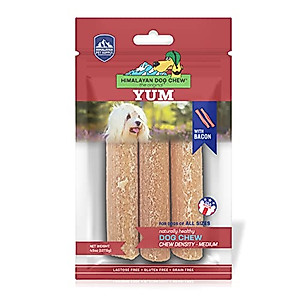 Himalayan Dog Chew Yak Cheese Dog Chews, 100% Natural, Long Lasting, Gluten Free, Healthy & Safe Dog Treats, Lactose & Grain Free, Protein Rich, For All Breeds, Medium, Bacon Flavor, 4.5 oz
