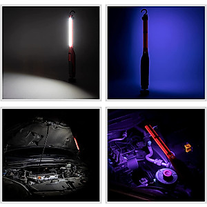 NEIKO 40344A Swivel Work Light | 2 in 1 Rechargeable Flash Light, 7W Adjustable COB LED and UV Blacklight, 4 Pack, 360 Degree Magnetic Flashlight w/Hooks, 150-650 Lumens, Mechanics Shop Light